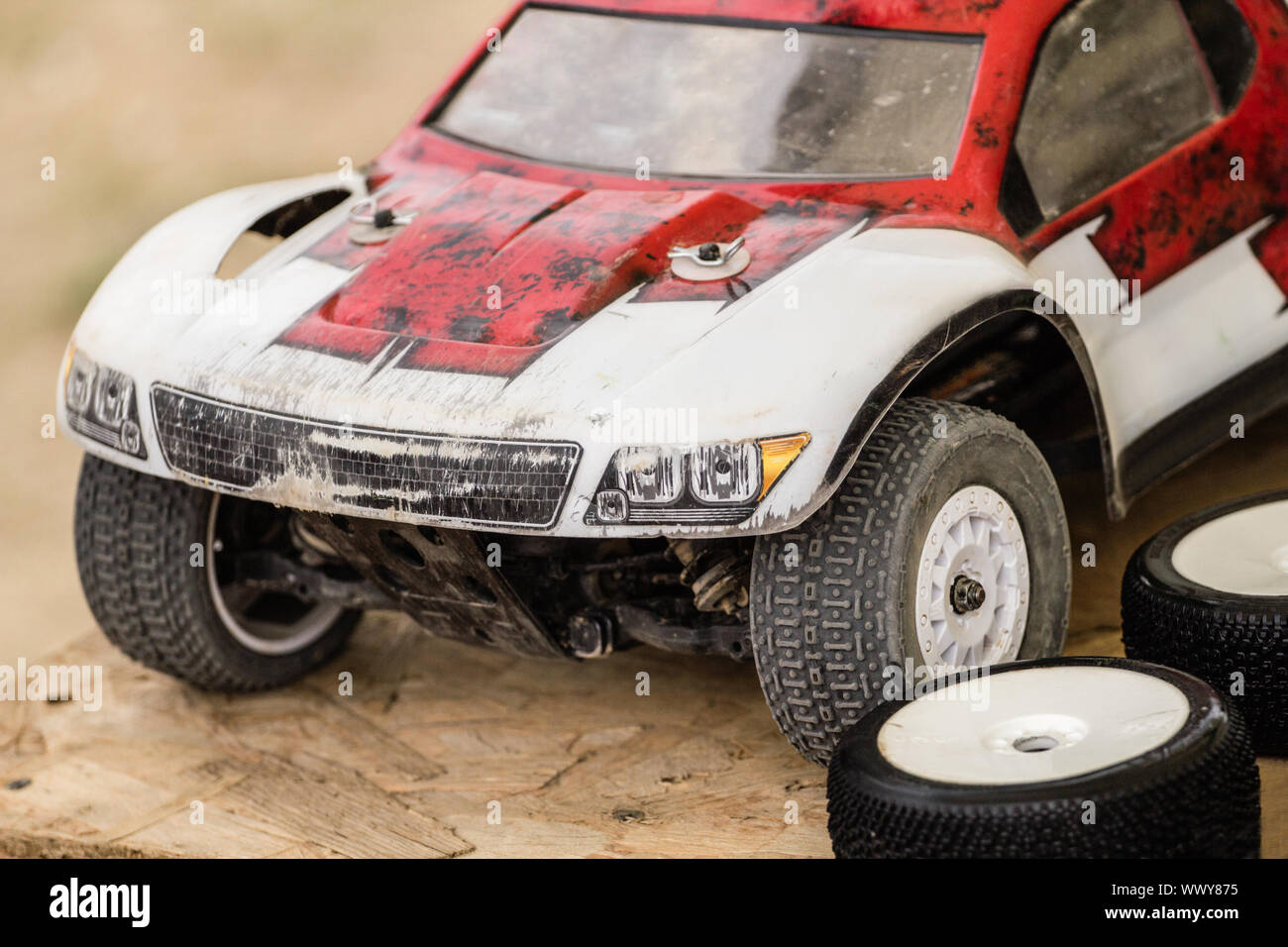 Maintenance of radio-controlled model of the car in a break between ...
