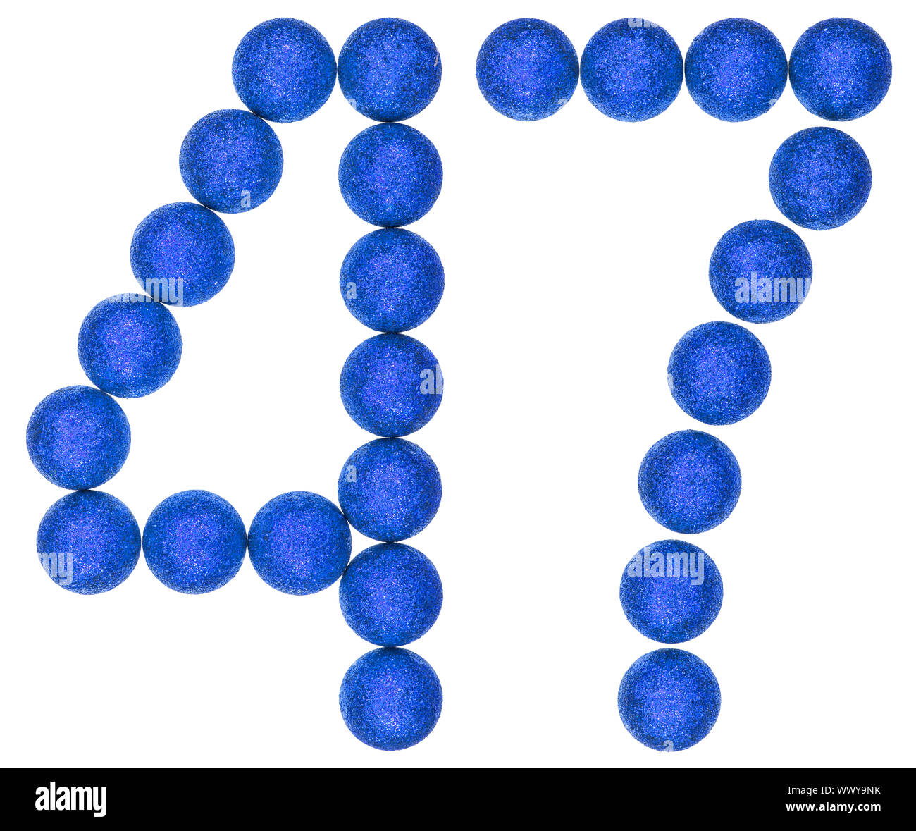 Numeral 47, forty seven, from decorative balls, isolated on white ...