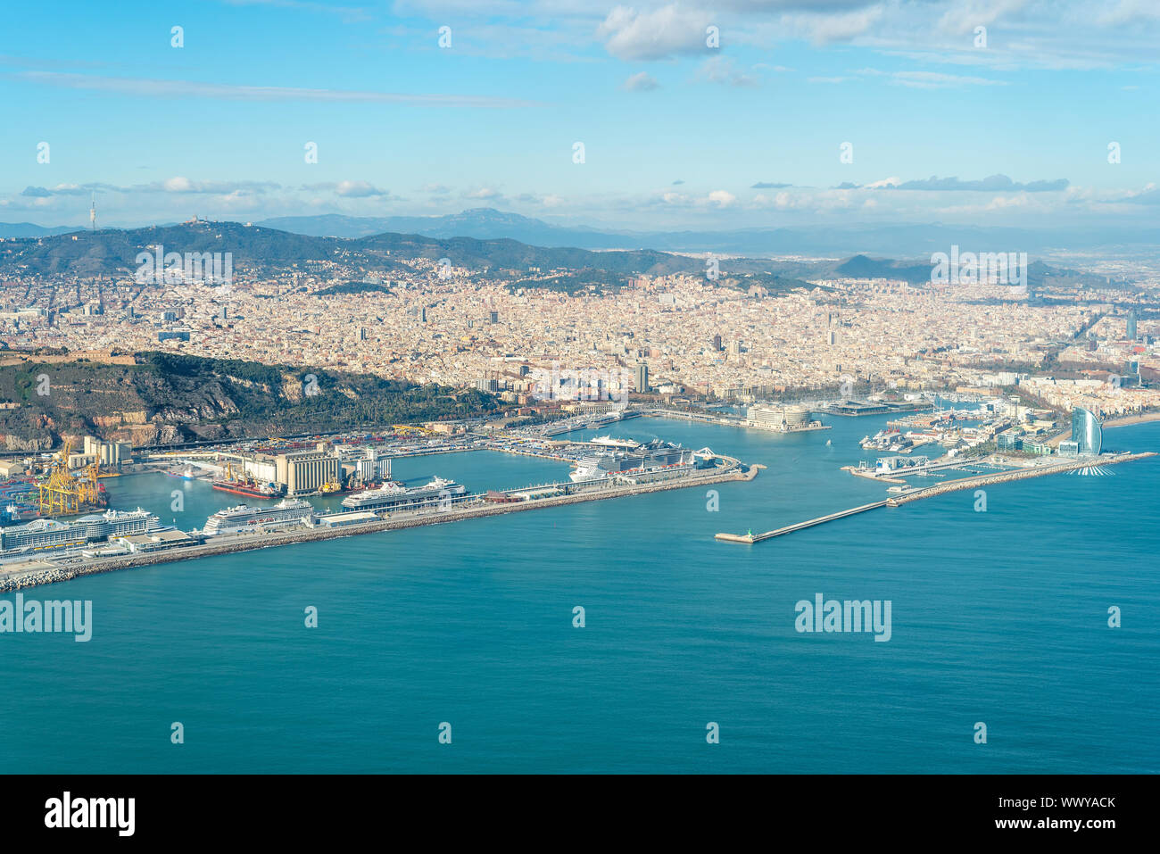Aerial view from the city of Barcelona. In the aircraft above the city ...