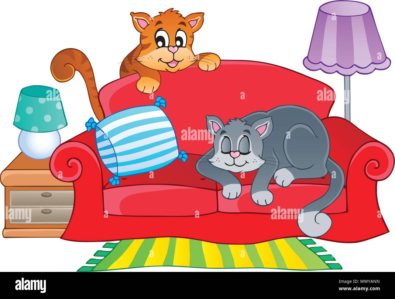 Red sofa with two cartoon cats Stock Vector Image & Art - Alamy
