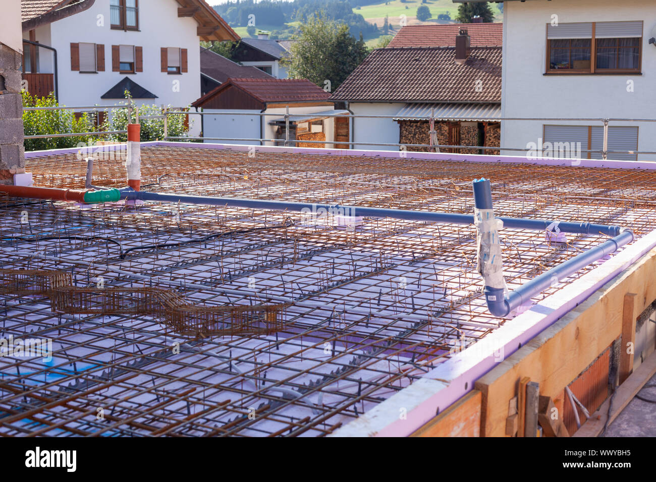 Carcassing ceiling with drain installation, electrical installation and ...