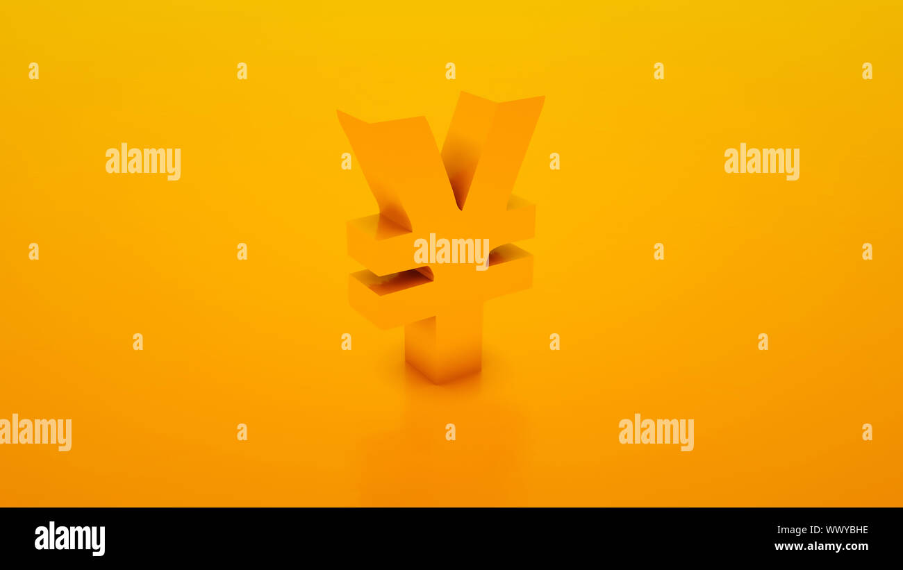 Symbol of yen, Japanese yen sign on yellow color background. 3d ...