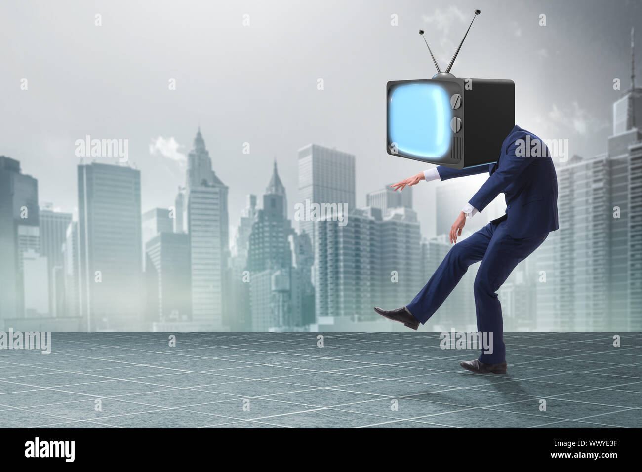 Media zombie concept with man and tv set instead of head Stock Photo ...