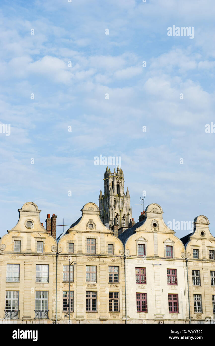 Old buildings and church from the middle ages in French Arras Stock ...