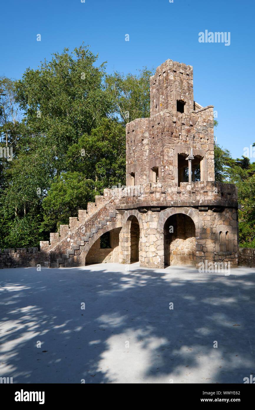 The belvedere beside the Lake of Waterfall in Quinta da Regaleira ...