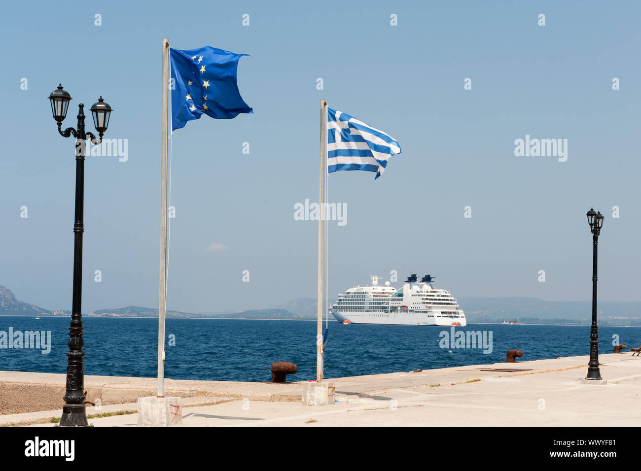 Cruise ship in the harbor from Pylos in Greece Stock Photo - Alamy