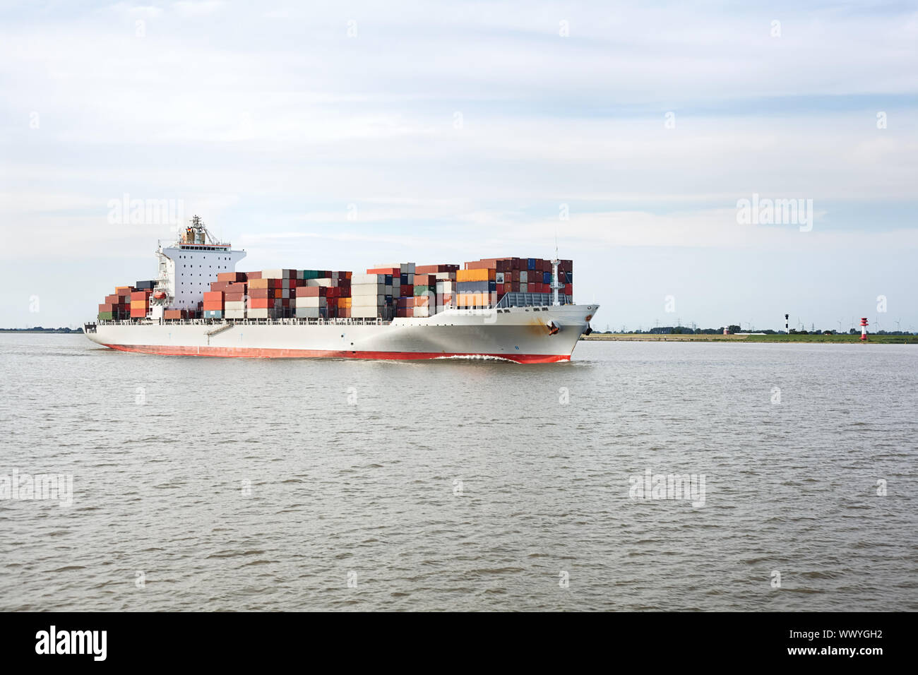 Container ship on river Elbe, Germany Stock Photo - Alamy