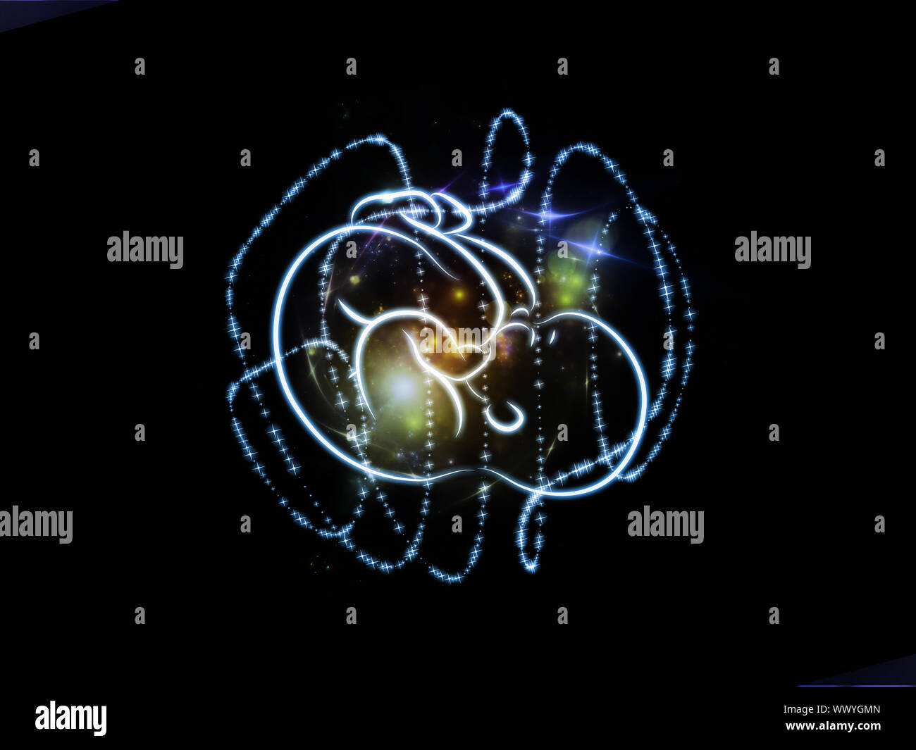 Abstract arrangement of drawing of a fetus and abstract design elements ...