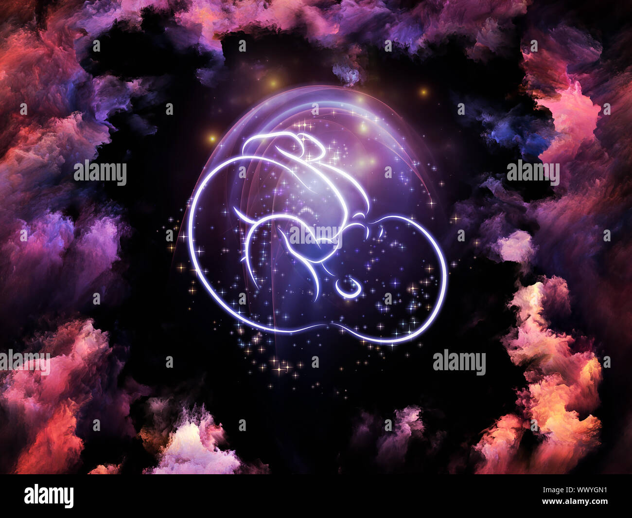 Design composed of drawing of a fetus and abstract design elements as a ...