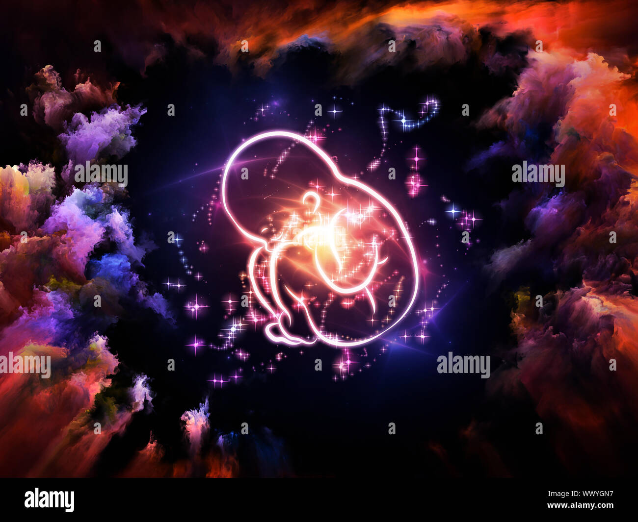 Artistic abstraction composed of drawing of a fetus and abstract design ...