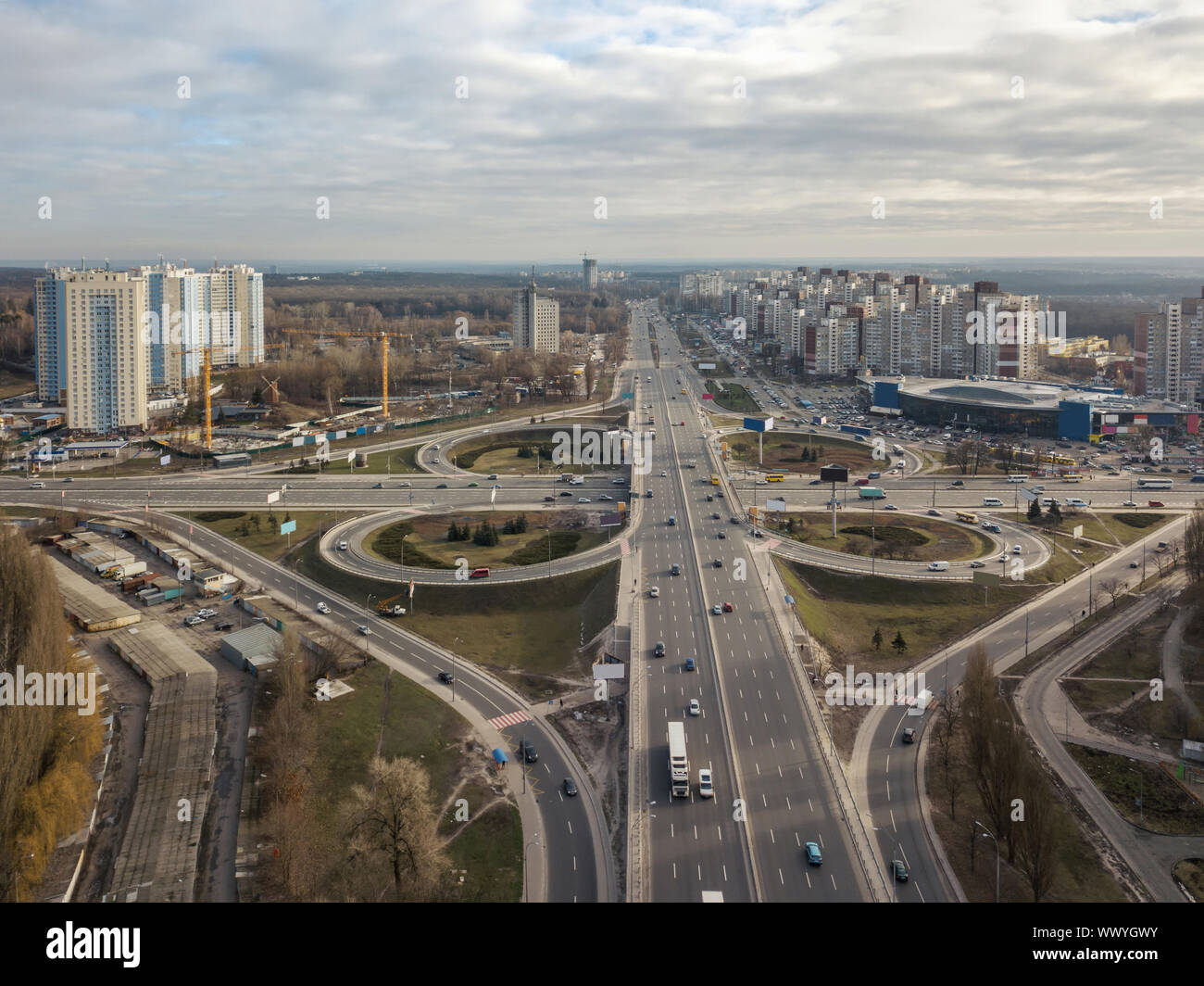 Aerial View of freeway traffic highway. Kiev, capital of Ukraine Stock ...