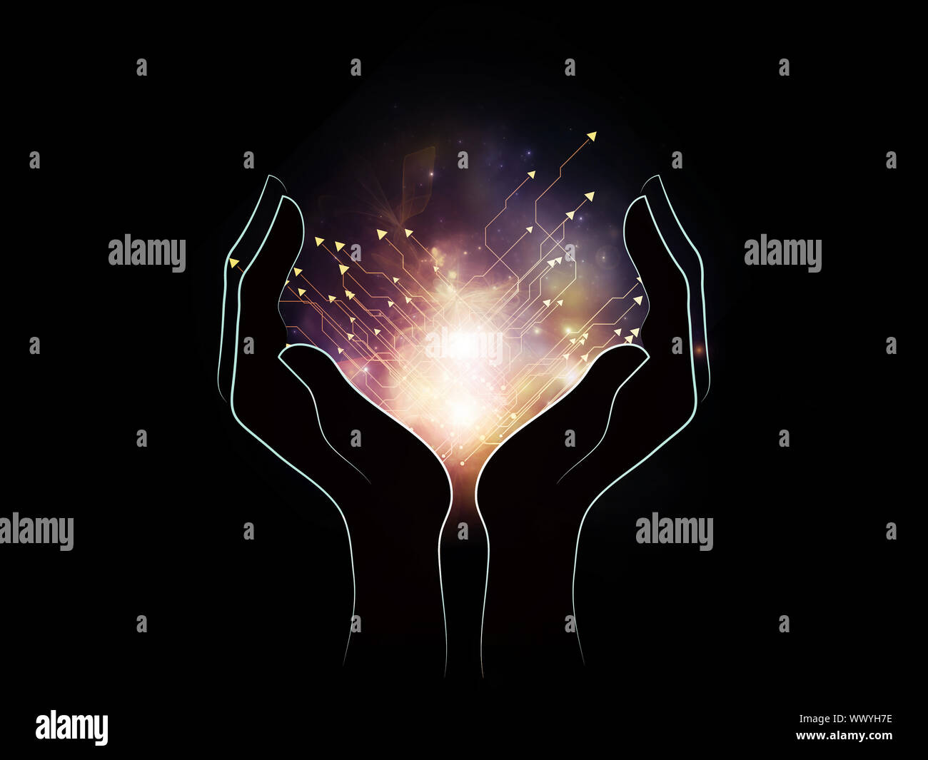 Composition of human hand and technological elements suitable as a ...