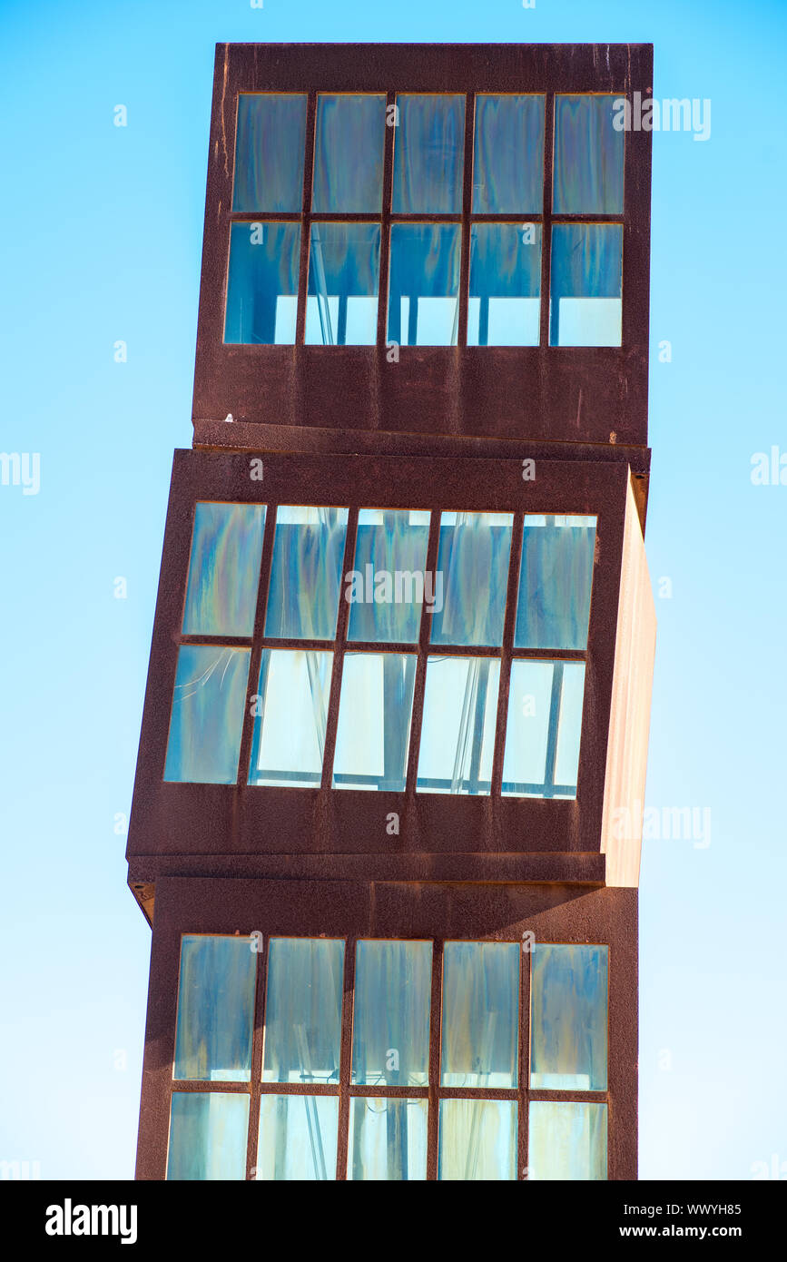 Cubes of the sculpture L'Estel Ferit at the beach of Barceloneta Stock ...