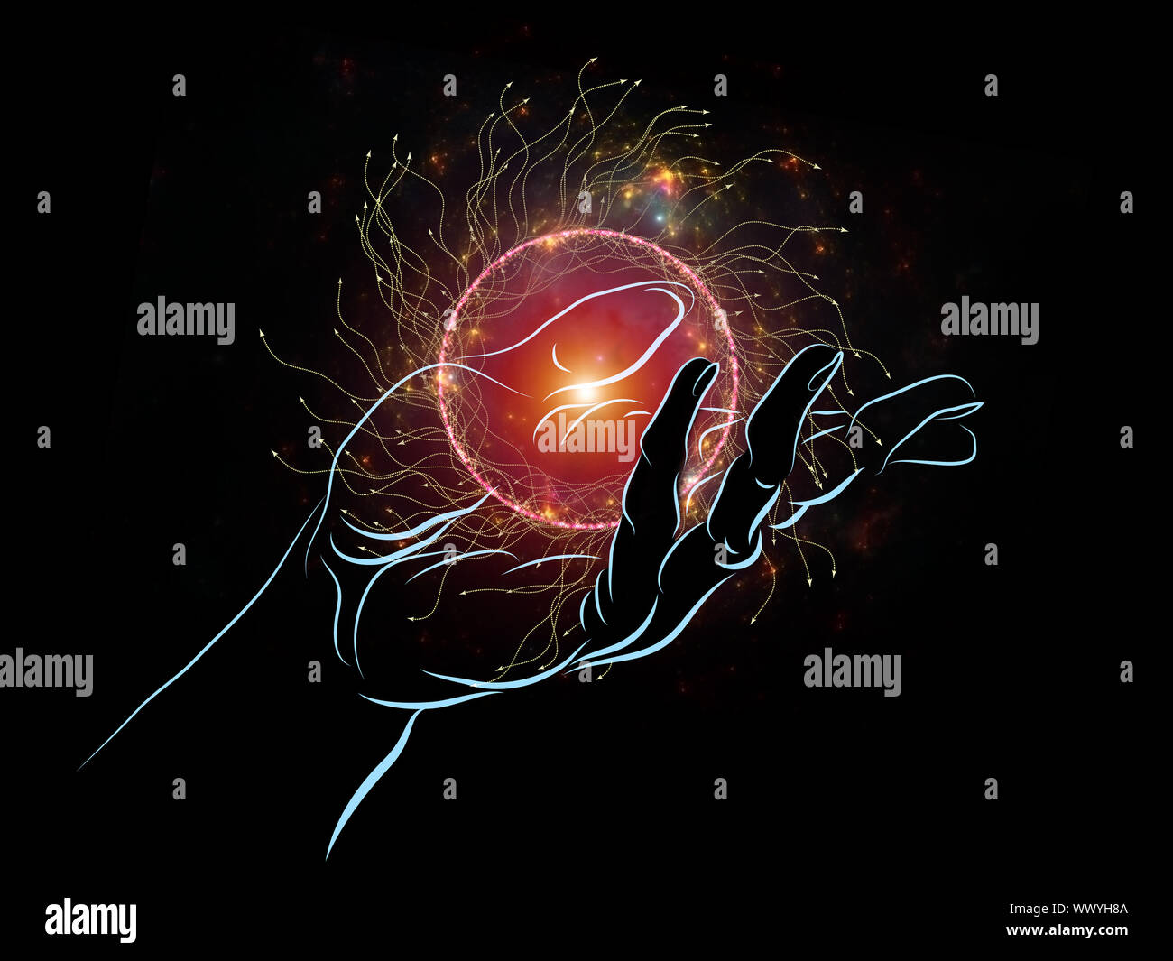 Composition of human hand and technological elements with metaphorical ...