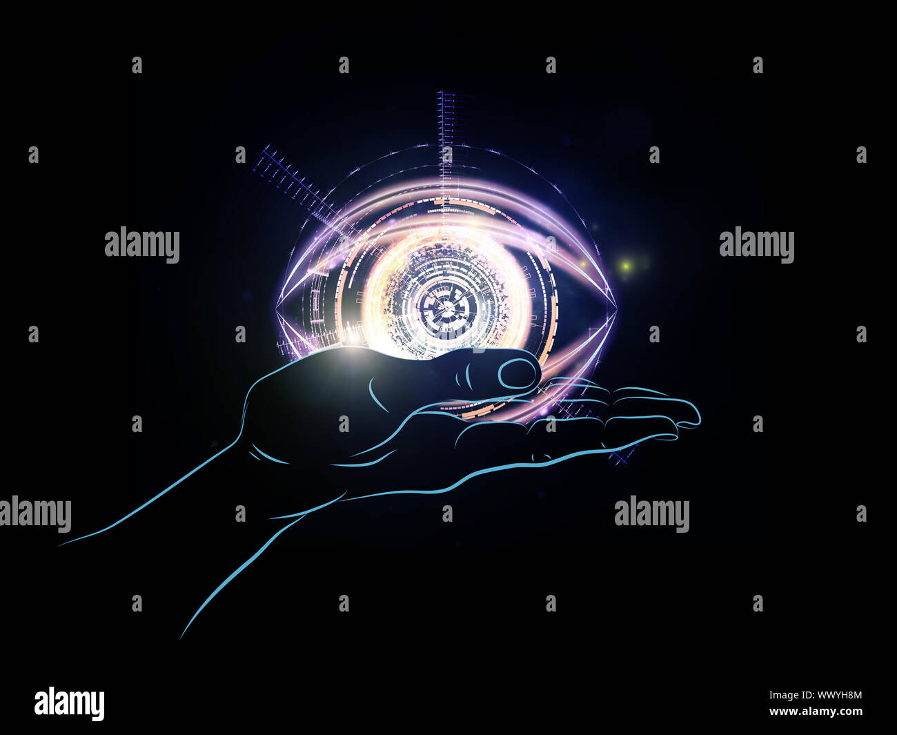 Design composed of human hand and technological elements as a metaphor ...