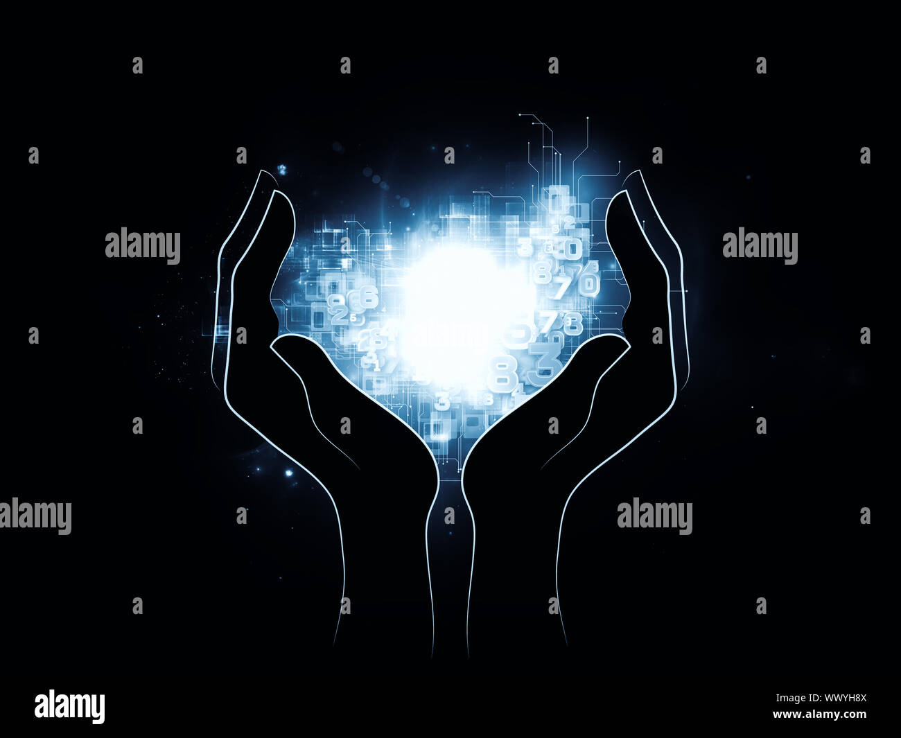 Backdrop of human hand and technological elements to complement your ...