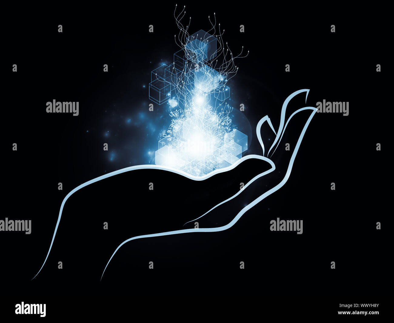 Abstract composition of human hand and technological elements suitable ...