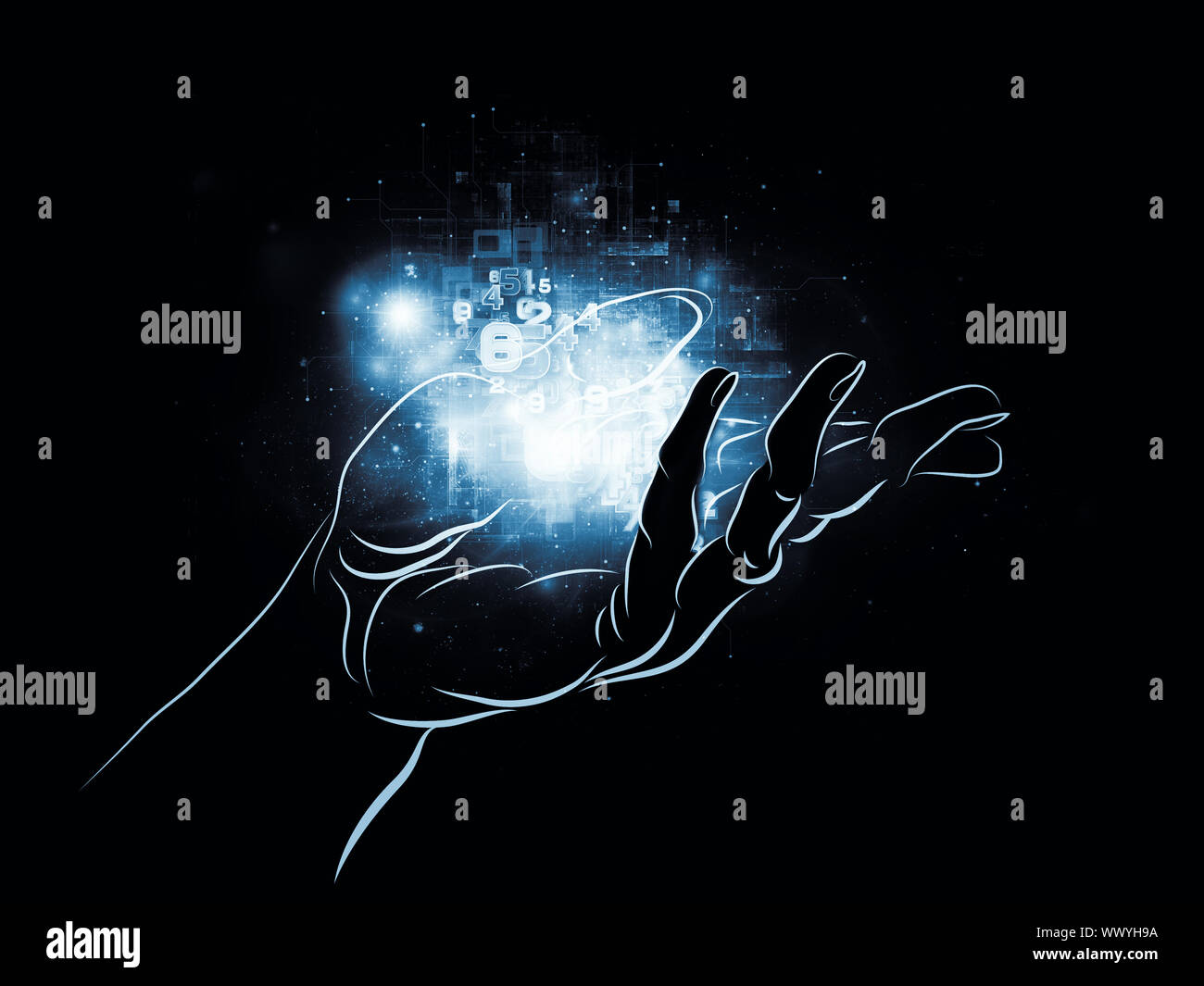 Abstract composition of human hand and technological elements suitable ...