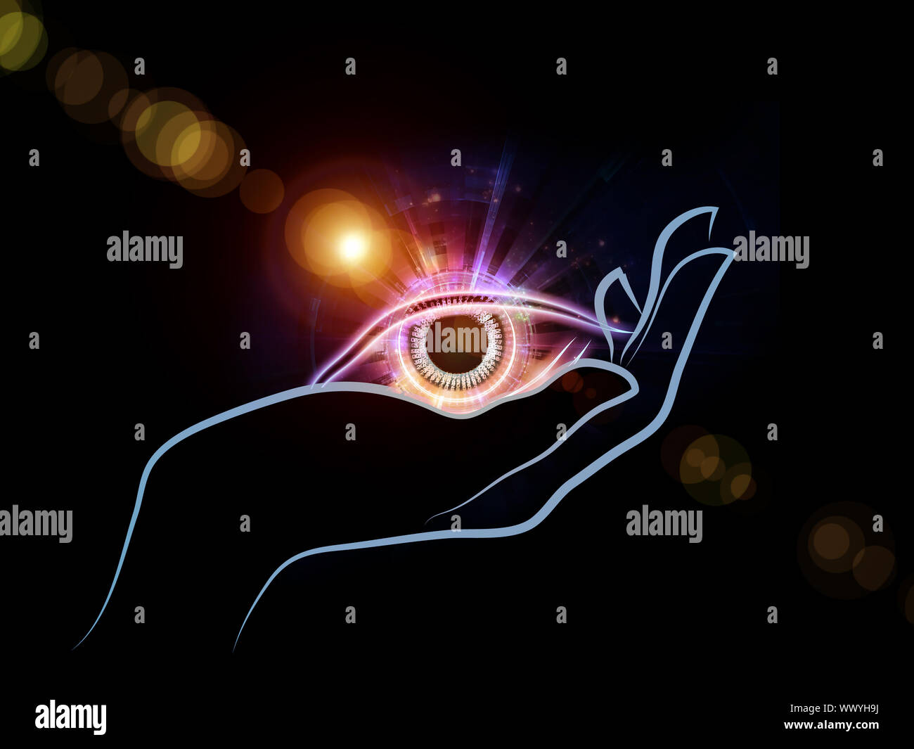 Abstract composition of human hand and technological elements suitable ...