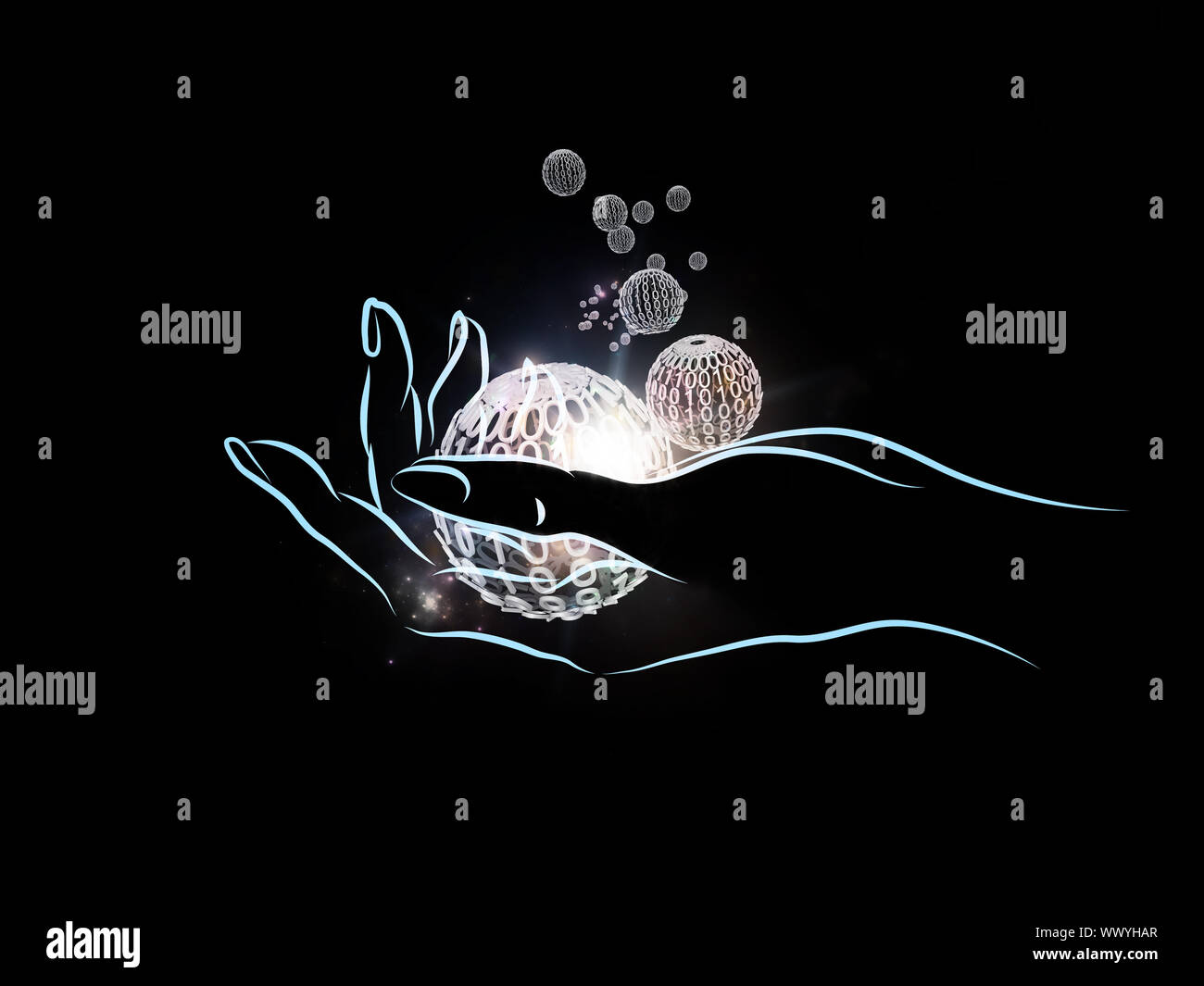 Background composition of human hand and technological elements to ...