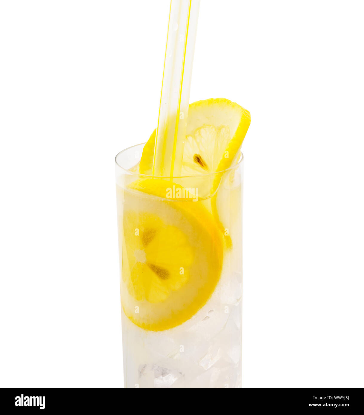 fresh lemonade drink with lemon slice closeup isolated on white Stock ...