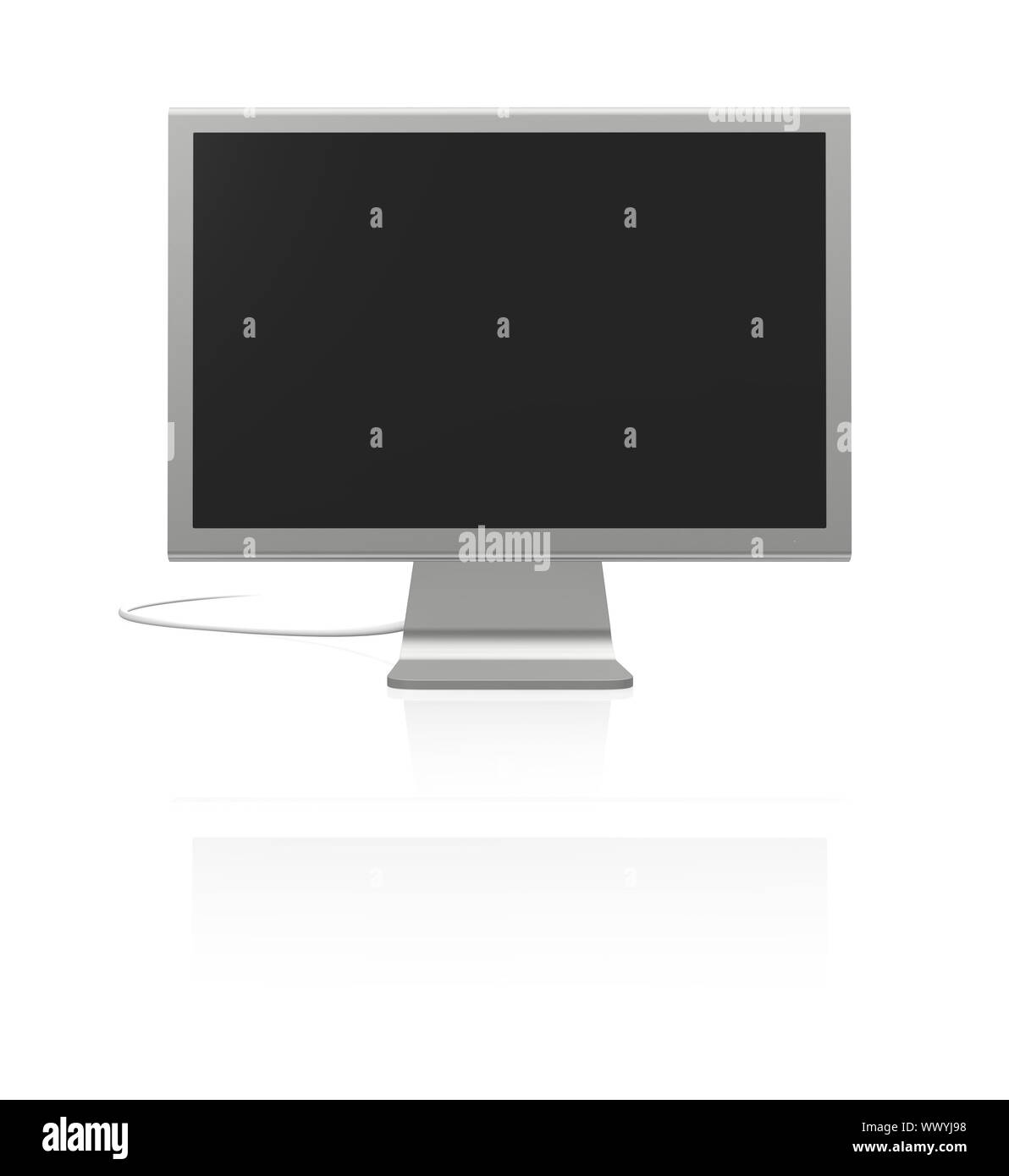 futuristic silver monitor with black screen on white background with ...