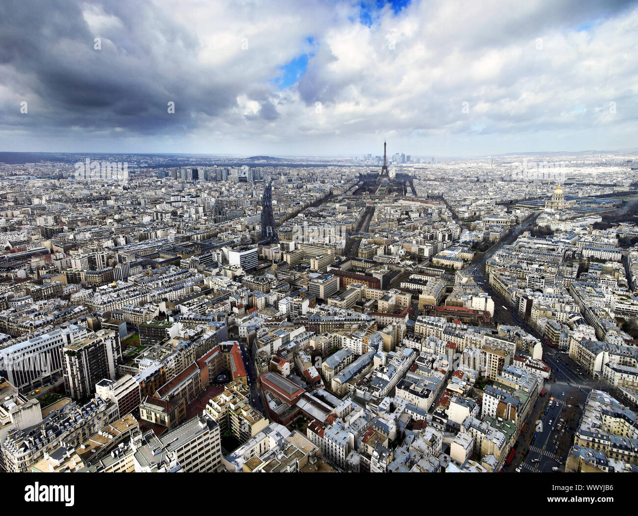 aerial view of paris with the eiffel tower at the horizon Stock Photo ...