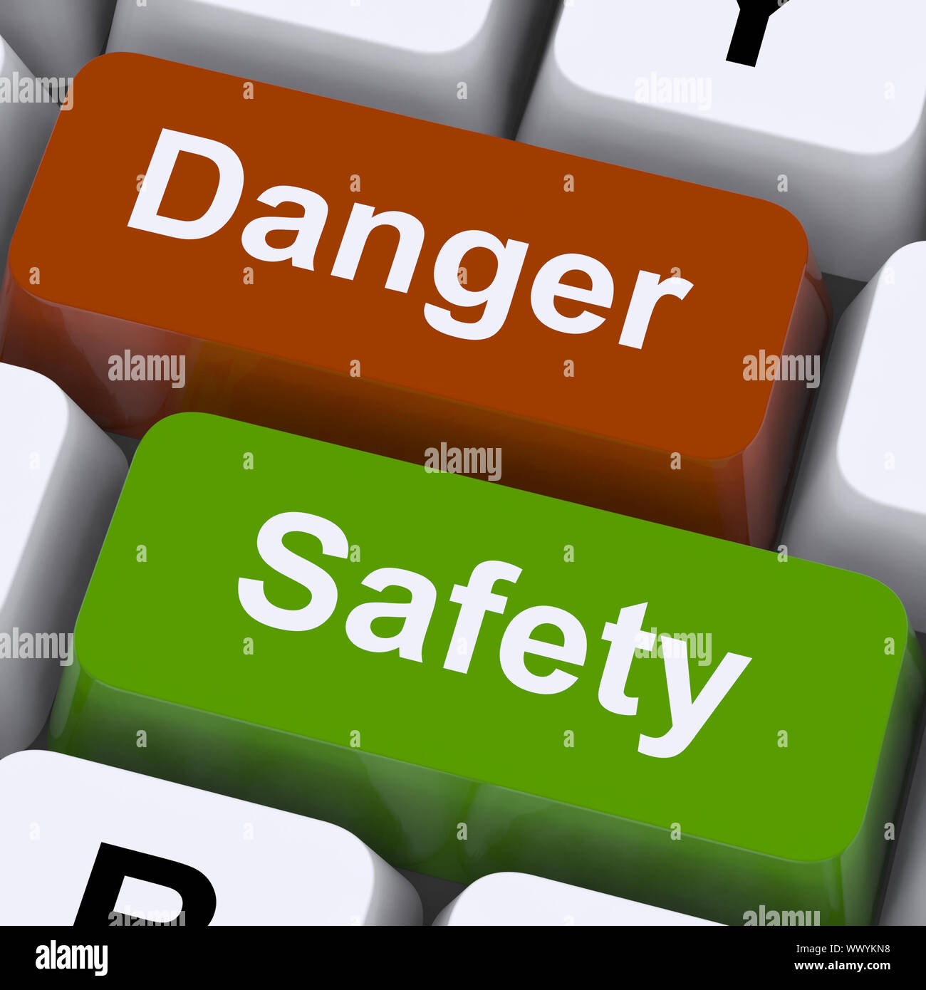 Danger And Safety Keys Showing Caution And Hazards Stock Photo - Alamy