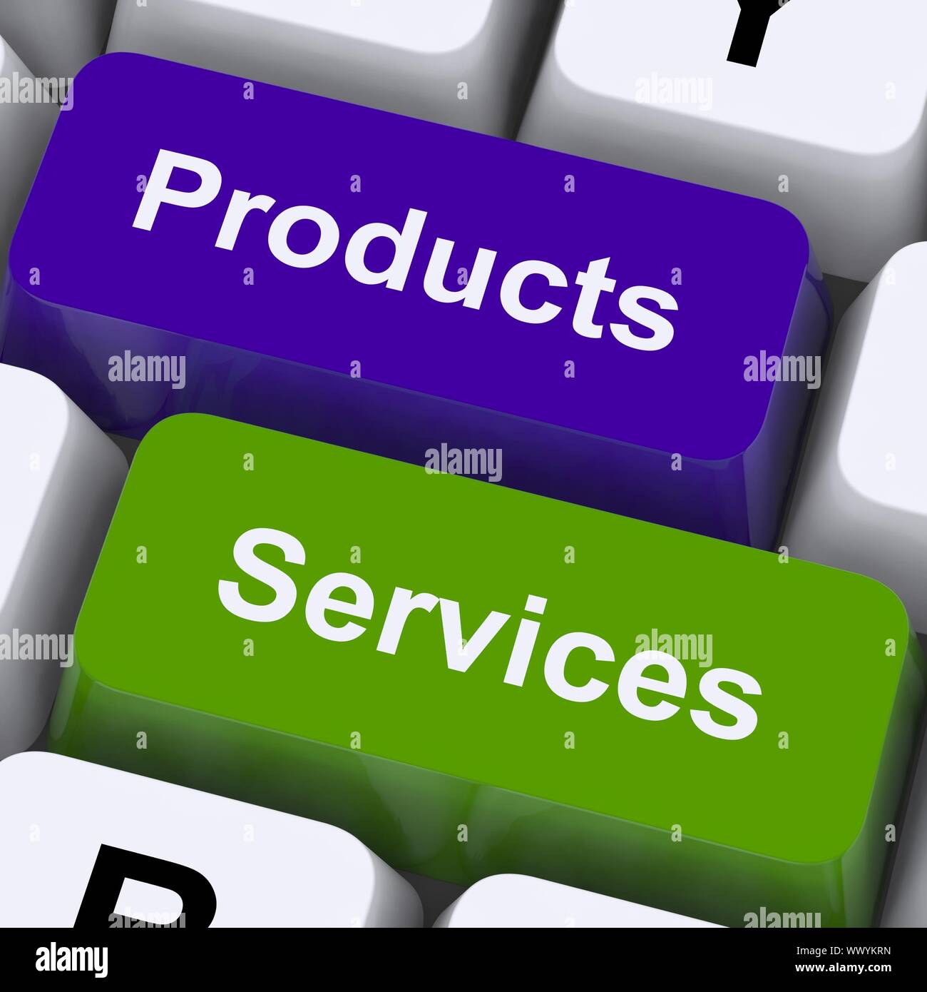 Products And Services Keys Showing Selling And Buying Online Stock ...