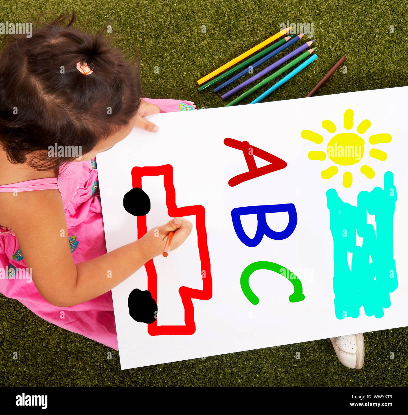 Girl Writing Abc Shows Kid Learning The Alphabet Stock Photo - Alamy