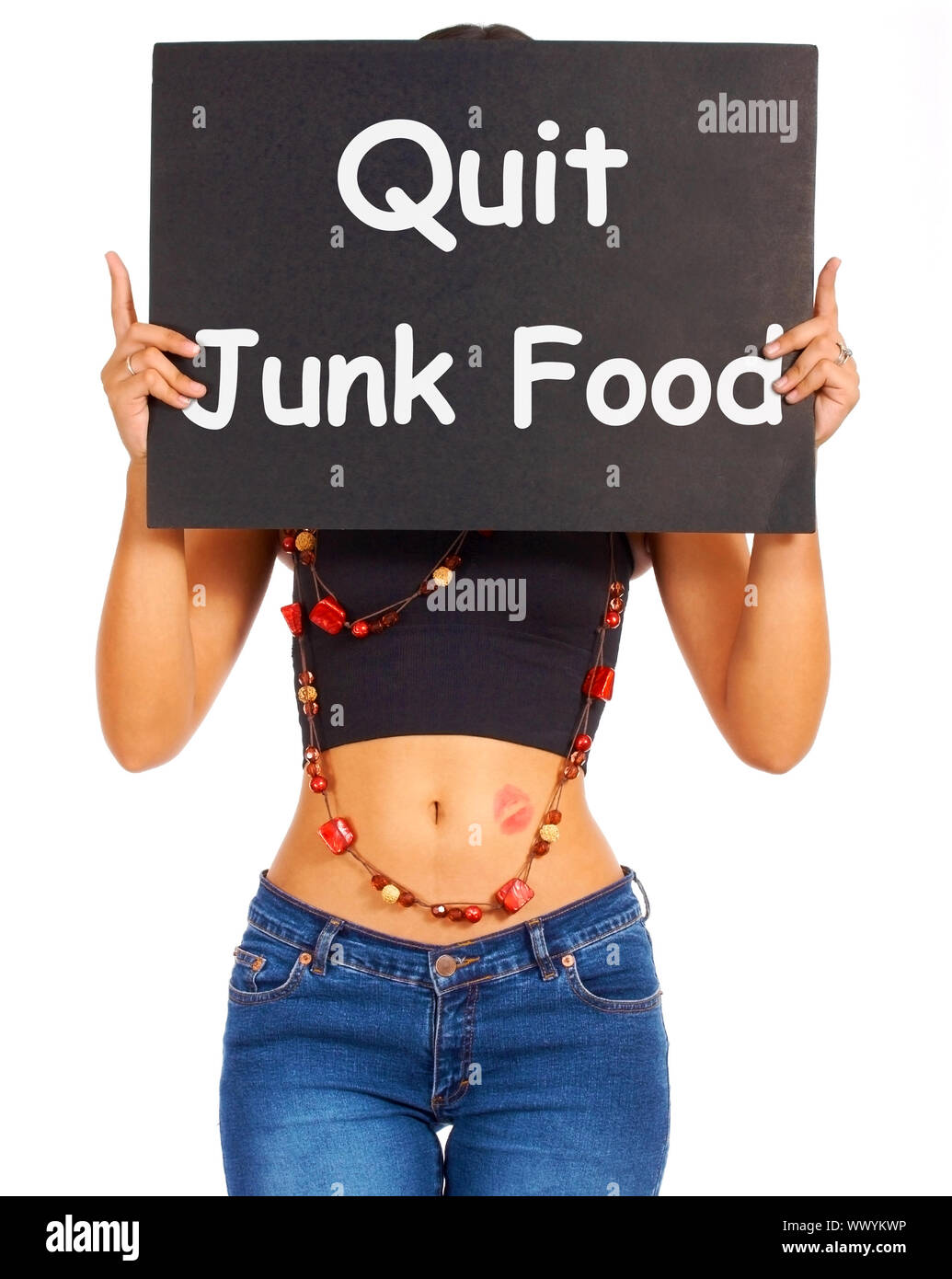 Quit Junk Food Sign Showing Eating Well For Health Stock Photo - Alamy