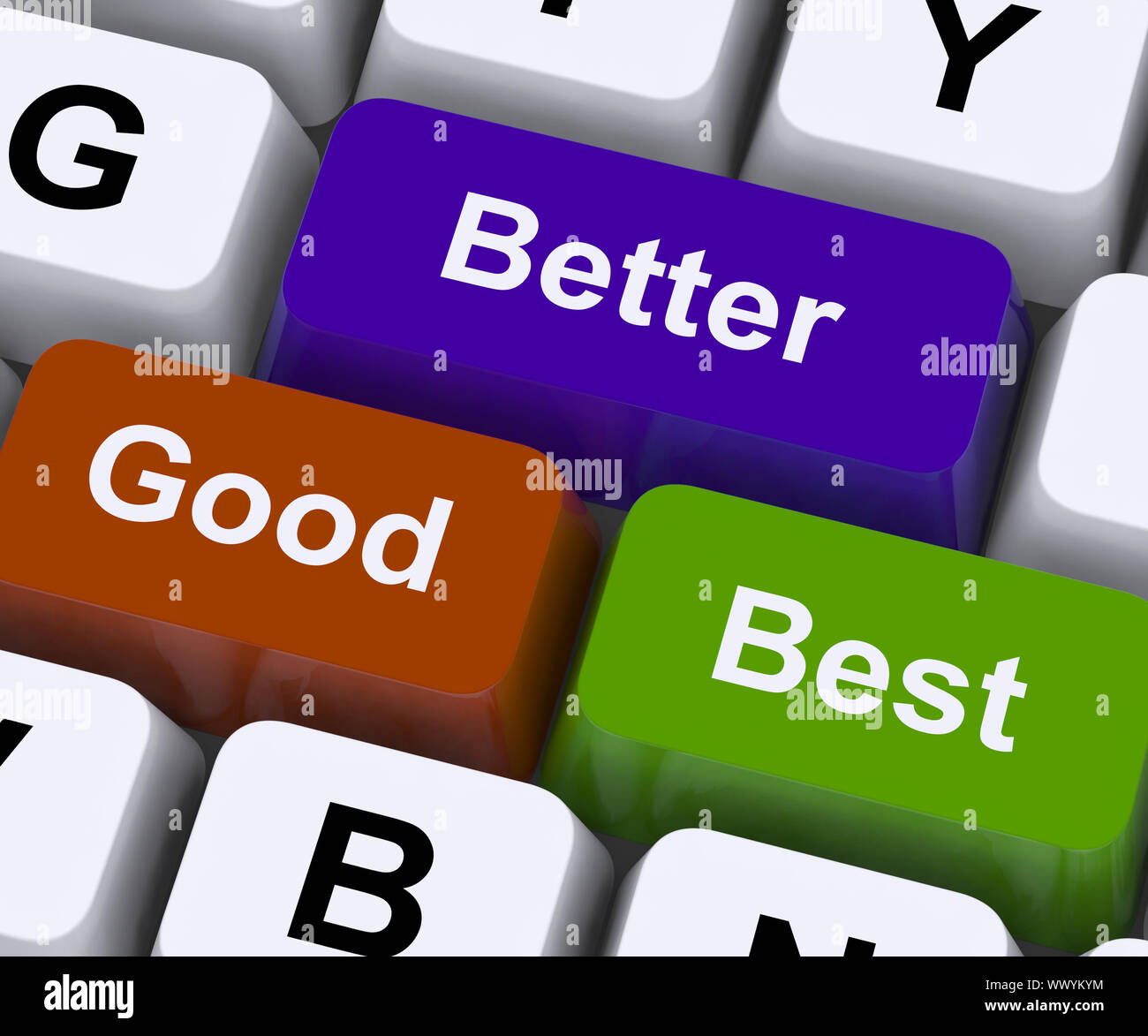 Good Better Best Keys Representing Ratings And Improvement Stock Photo ...