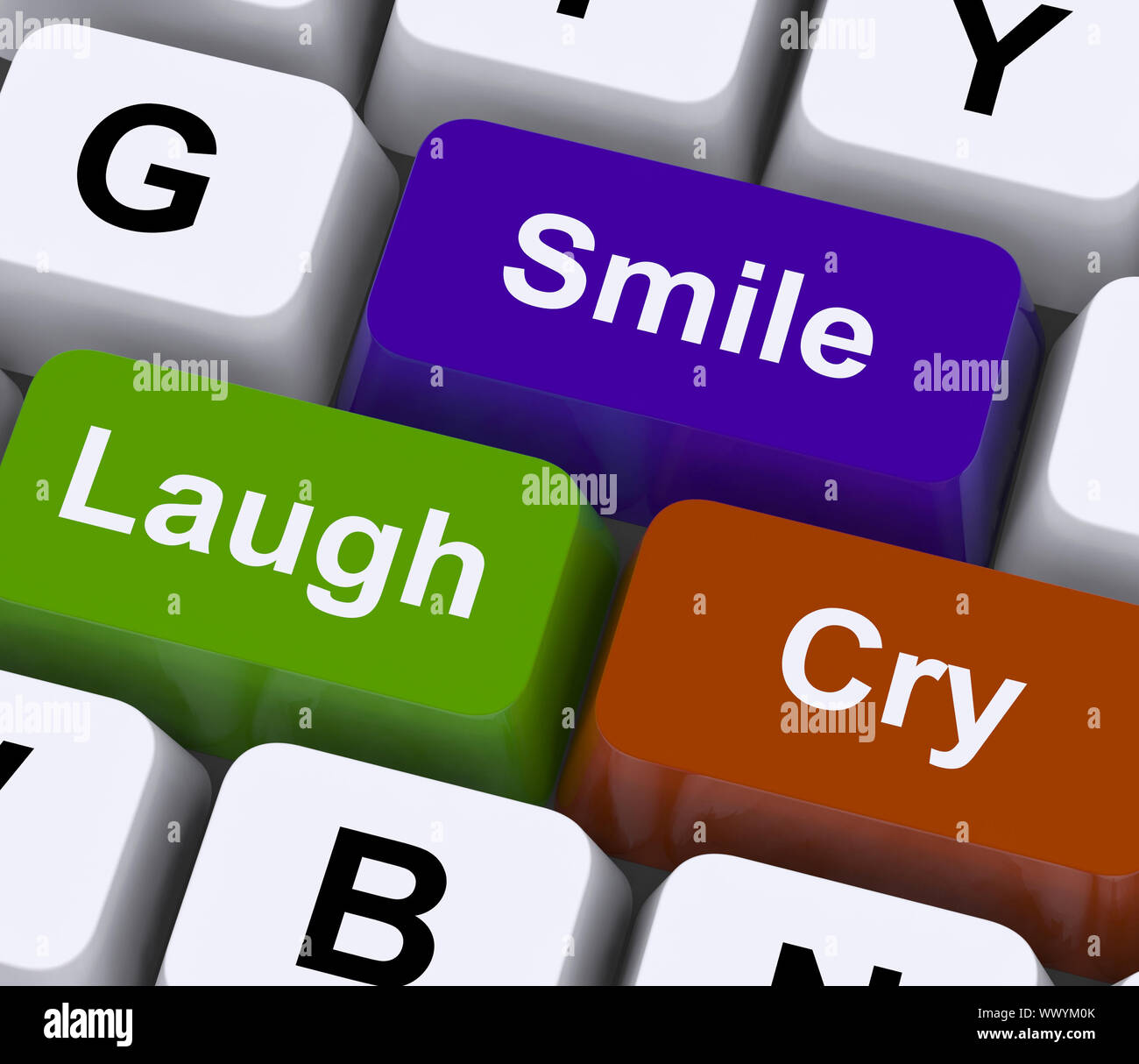 Laugh Cry Smile Keys Representing Different Emotions Stock Photo - Alamy