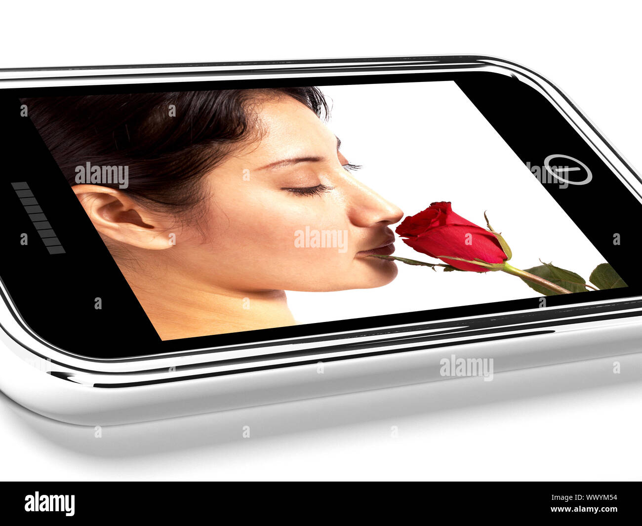 Mobile Phone Photo Of Girlfriend With Red Rose Stock Photo - Alamy