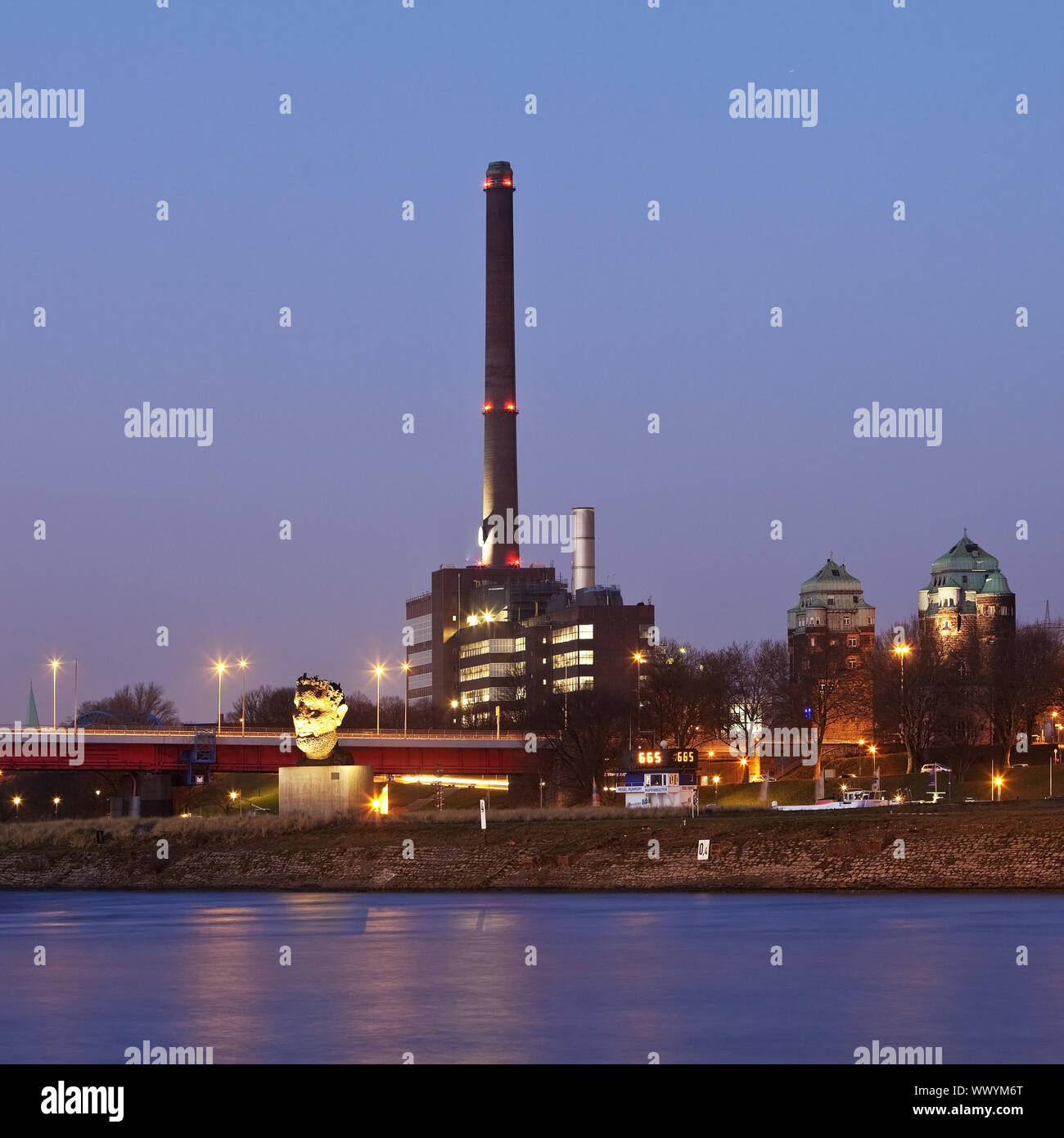 Mercator Island and sculpture with industrial scenery of Mittal Ruhrort ...