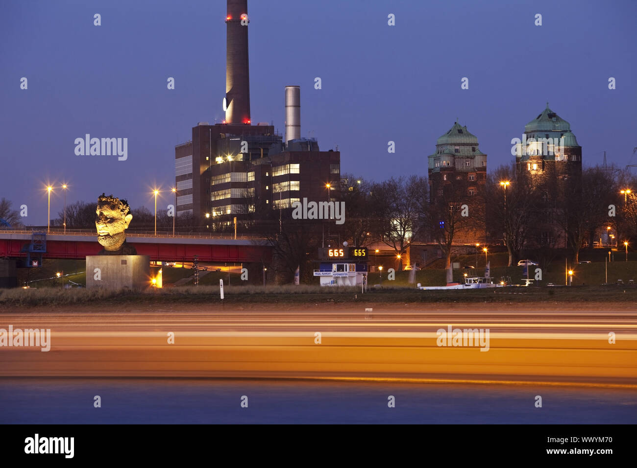 Mercator Island and sculpture with industrial scenery of Mittal Ruhrort ...