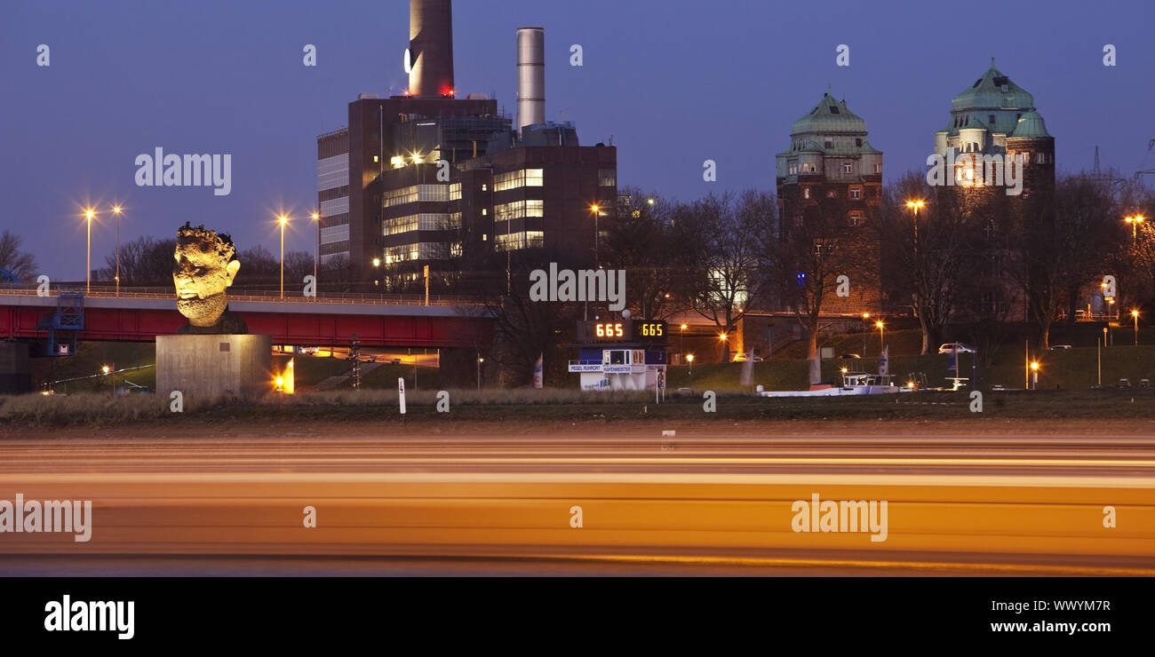 Mercator Island and sculpture with industrial scenery of Mittal Ruhrort ...