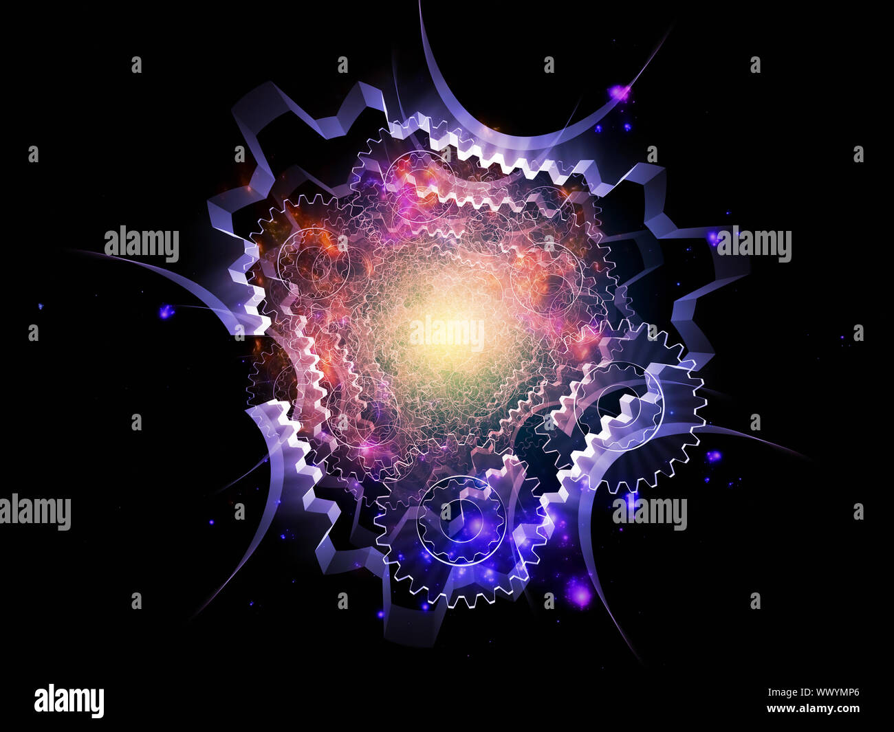 Arrangement of abstract gears and lights on the subject of technology ...