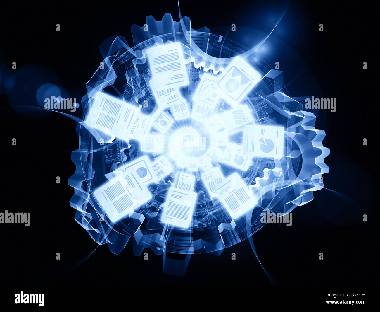 Design composed of document icons, lights and abstract design elements ...