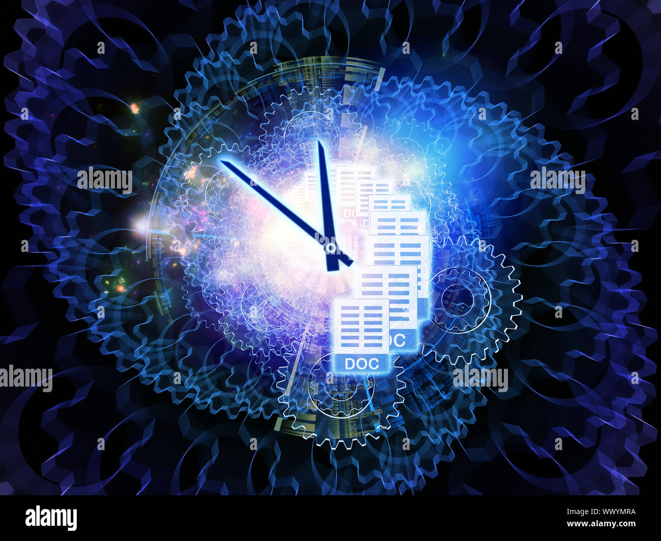 Design composed of document icons, lights and abstract design elements ...