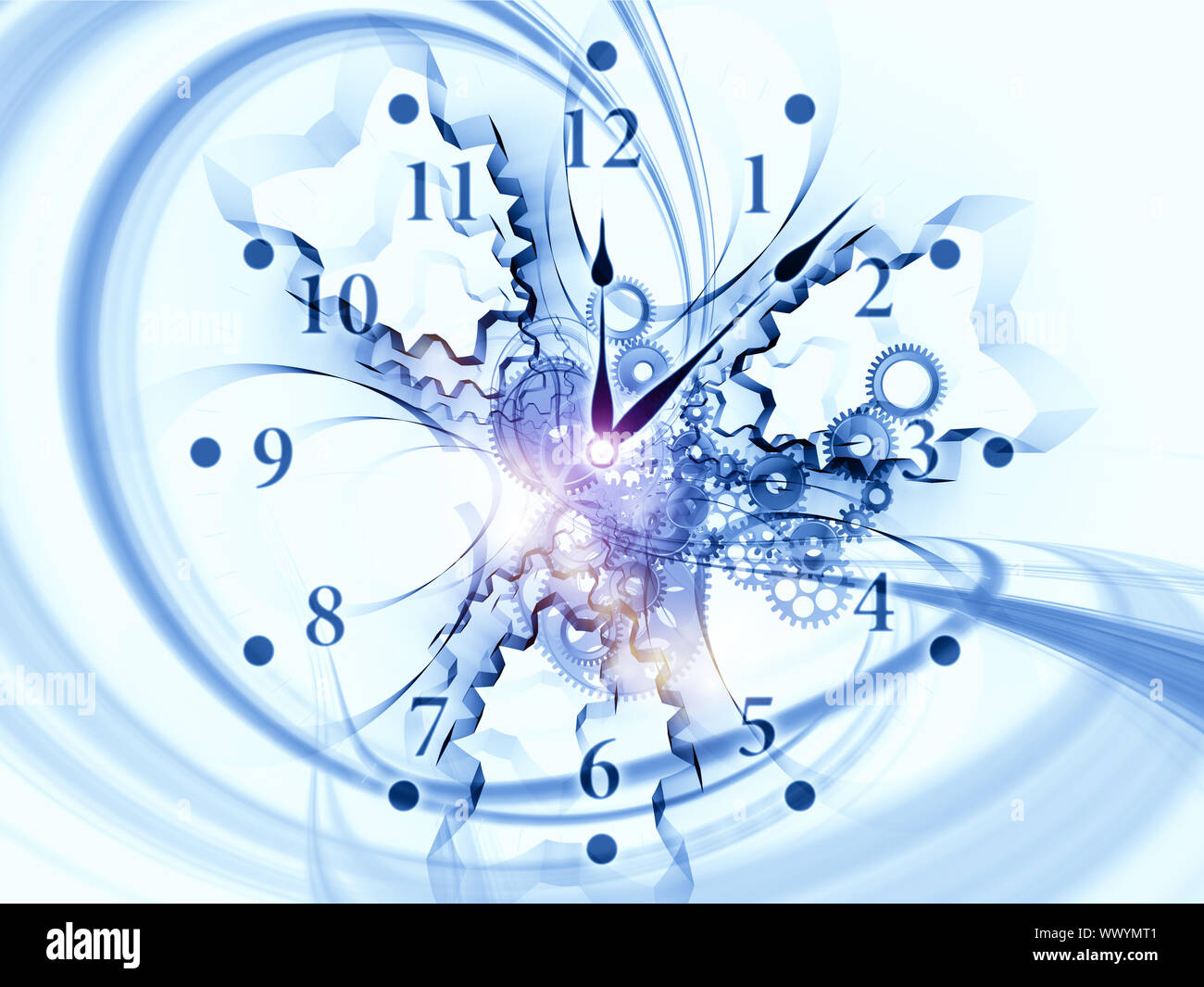 Background design of gears, clock elements, dials and dynamic swirly ...
