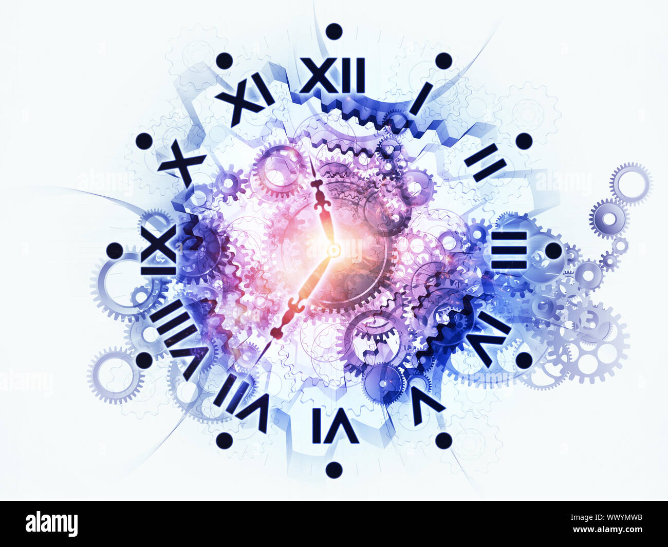 Composition of gears, clock elements, dials and dynamic swirly lines as ...