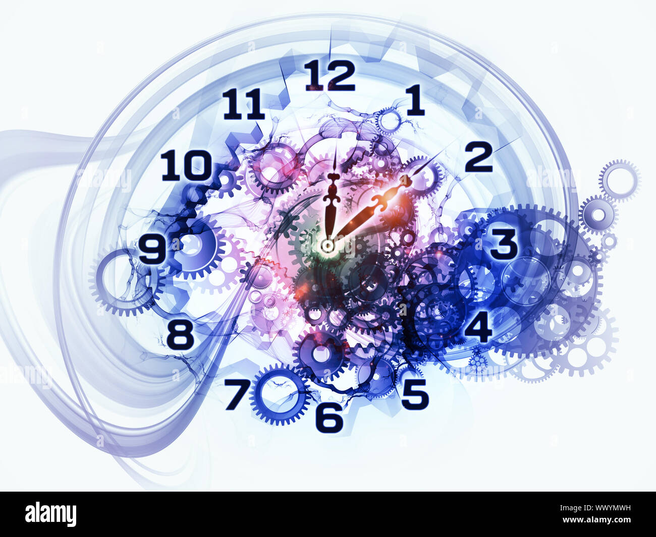 Background design of gears, clock elements, dials and dynamic swirly ...