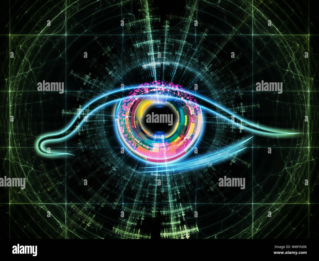 Backdrop composed of eye outlines, fractal and abstract design elements ...