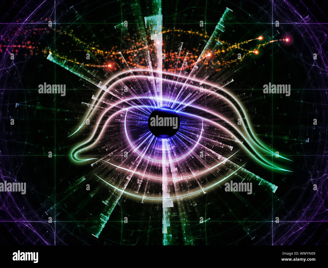 Backdrop composed of eye outlines, fractal and abstract design elements ...