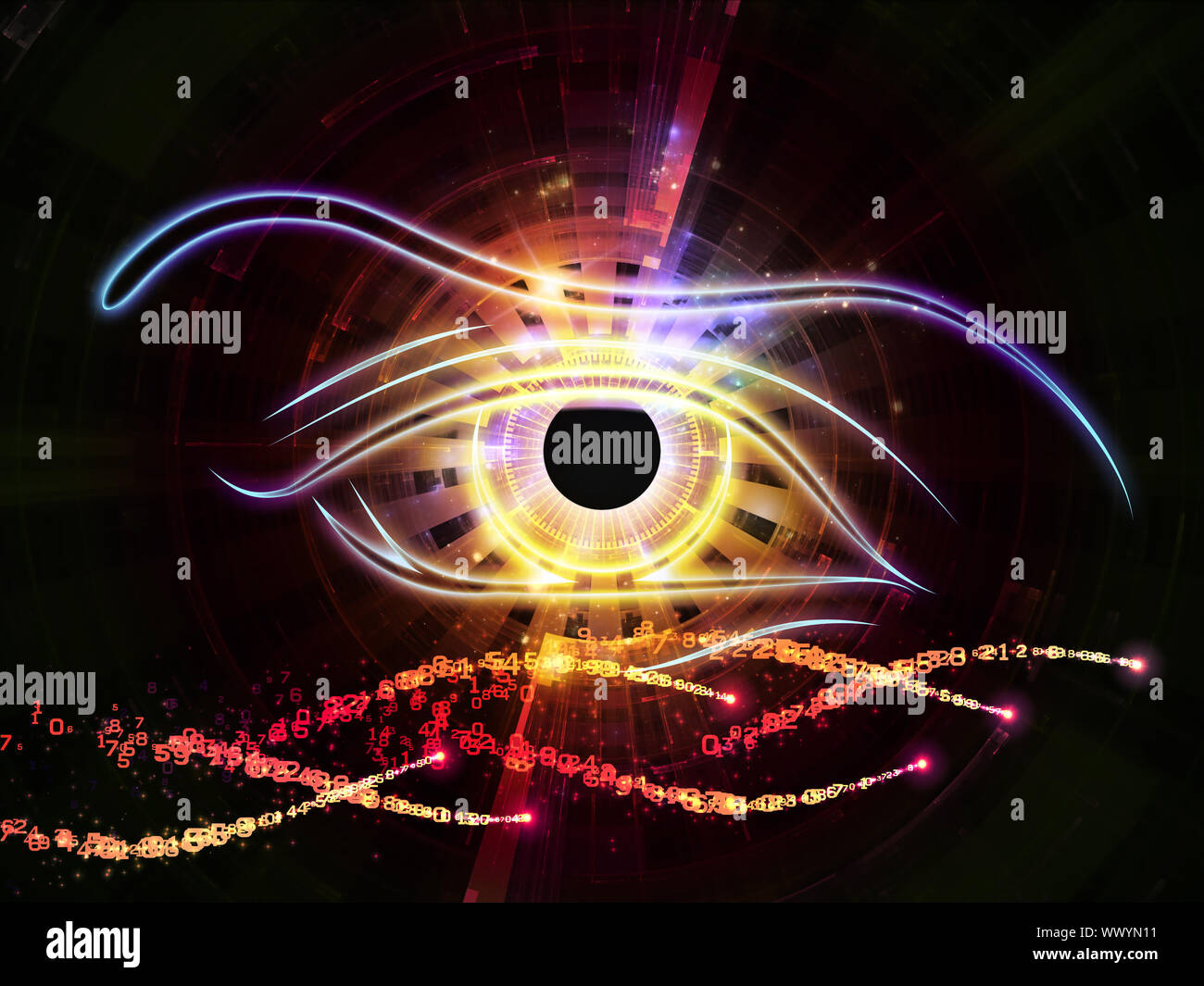 Composition of eye outlines, fractal and abstract design elements ...