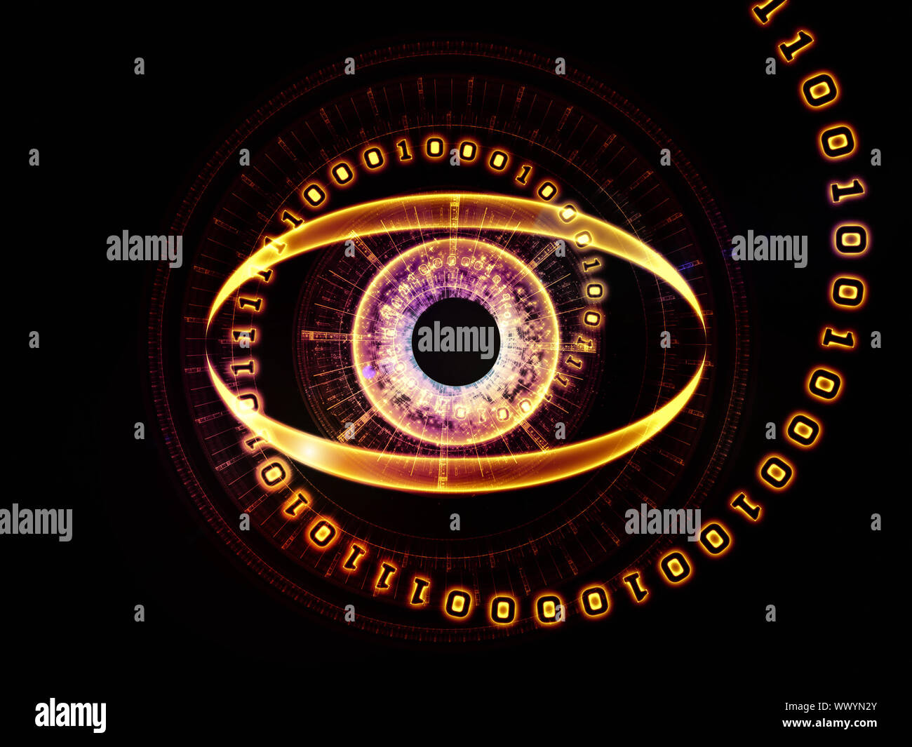 Design composed of eye outlines, numbers, fractal and abstract design ...