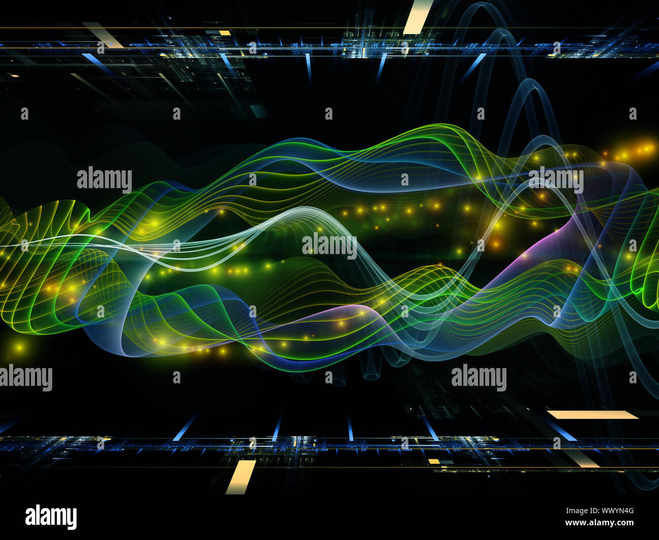 Design made of abstract sine waves and design elements to serve as ...