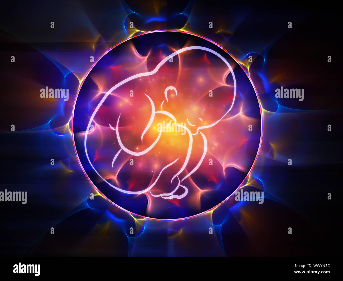 Artistic background made of drawing of a fetus and abstract design ...