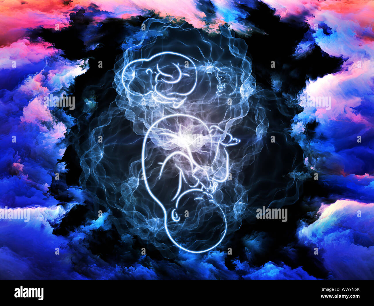 Artistic abstraction composed of drawing of a child and abstract design ...